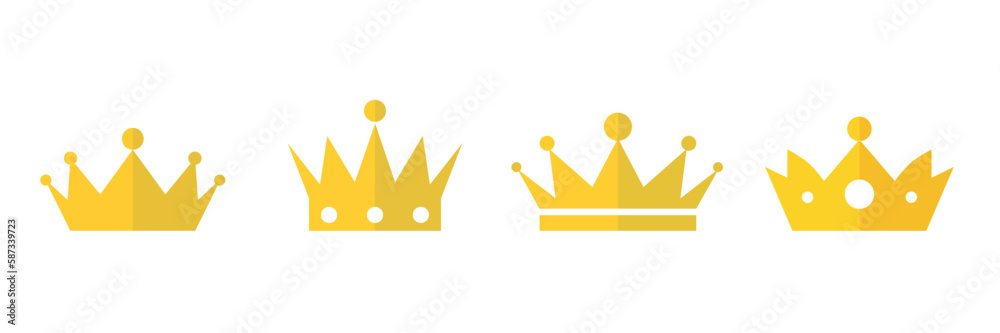 set flat crown icon. Crown design, golden royal crown isolated on white ...