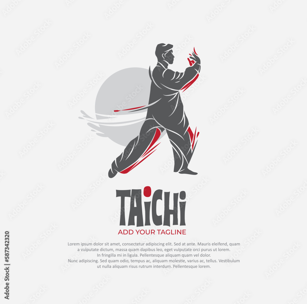 Silhouette of person with tai chi gesture position vector draming ...