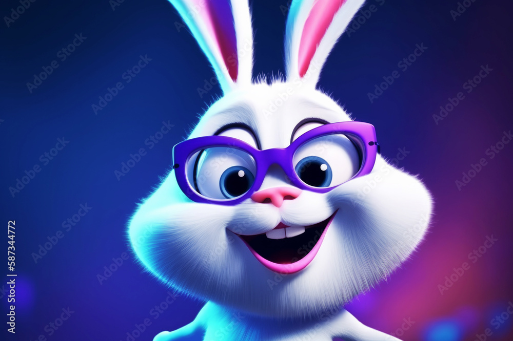 Cartoon 3d rabbit using glasses and smiling. AI generated. Stock ...