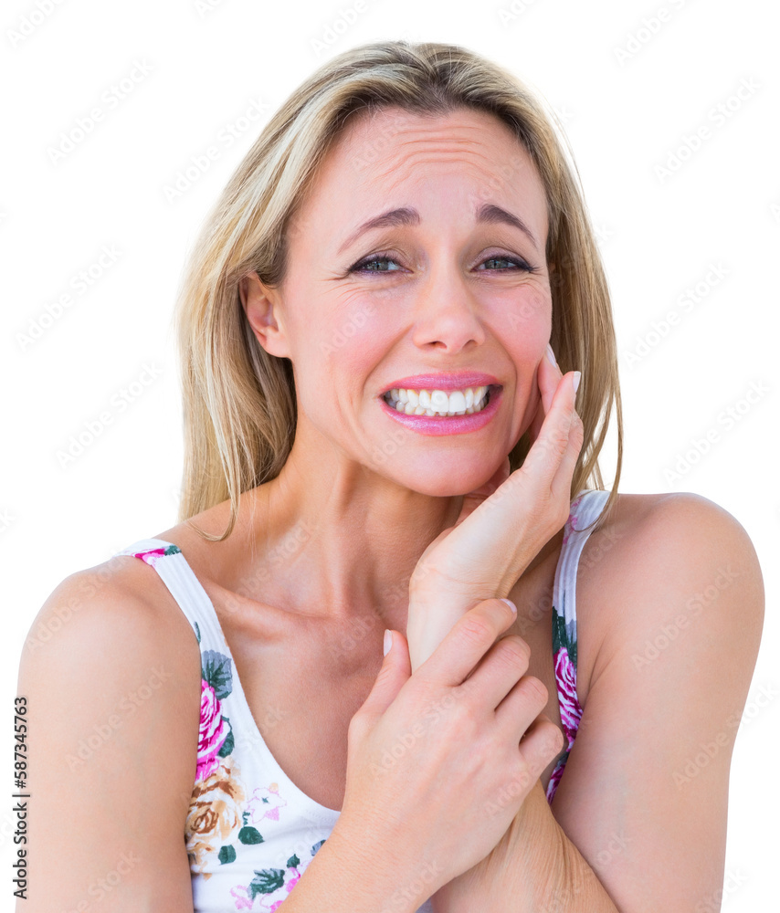 Blonde woman suffering with teeth pain Stock Photo | Adobe Stock