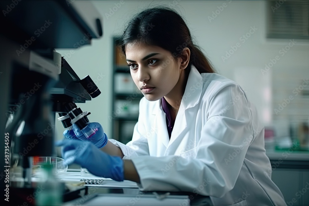 Indian female biochemist working in the lab, Generative AI Stock ...