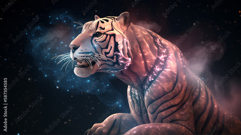 Cosmic Tiger in Sacred Space: Highly Detailed Digital Art of ...