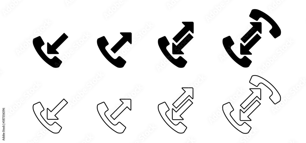 Incoming or outgoing call symbol. Phone call with two arrows sign ...