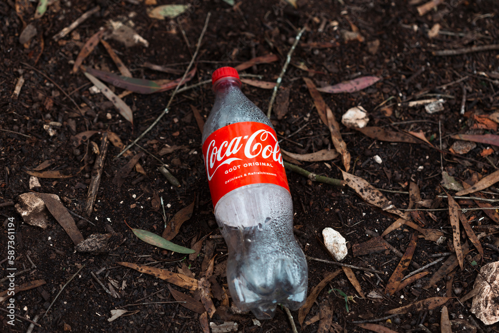 Foto de Coca-cola plastic bottle thrown in forest, Abandoned garbage ...