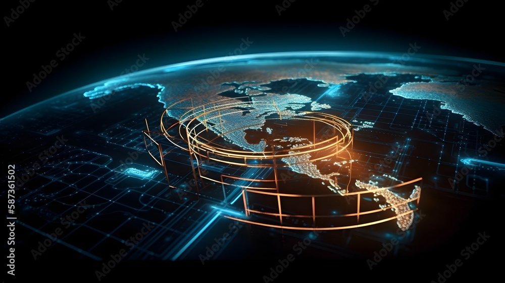 Glowing Futuristic Key, Virtual World Map, Secure Global Networks ...