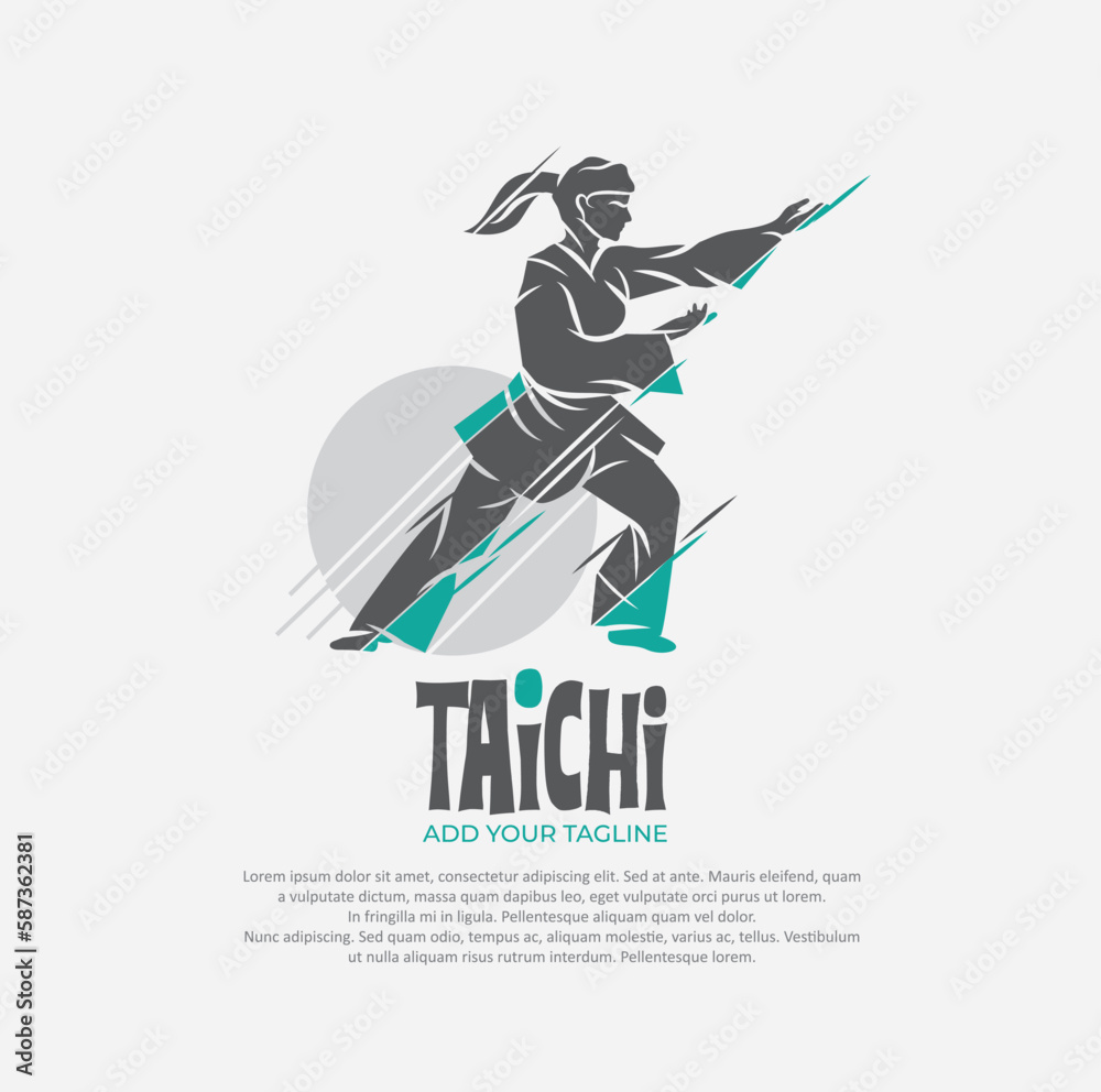 Silhouette of person with tai chi gesture position vector draming ...