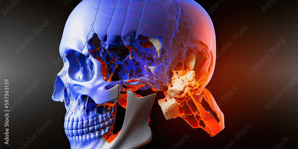 An illustration of the upper jaw bone anatomy of a human skull with a ...