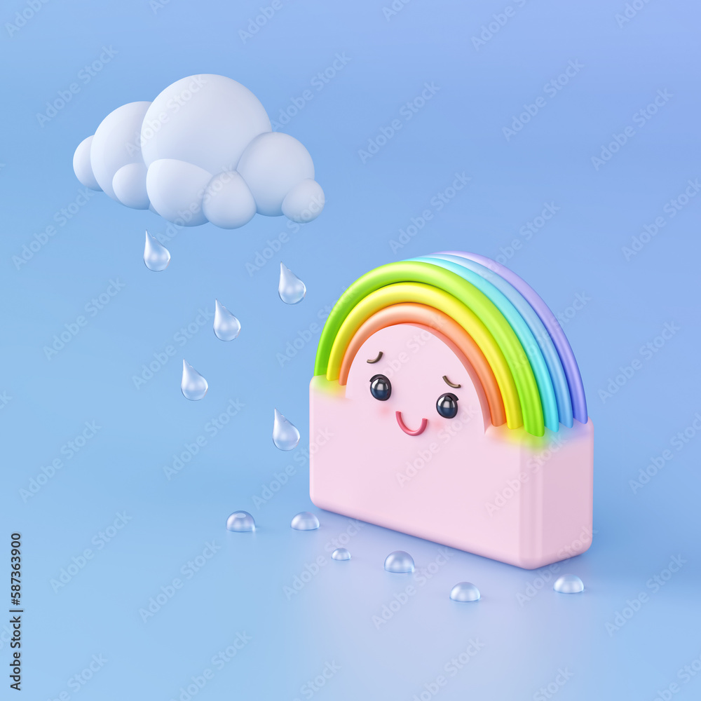 Sweet emoji of a cute smiling rainbow character with a cloud and ...