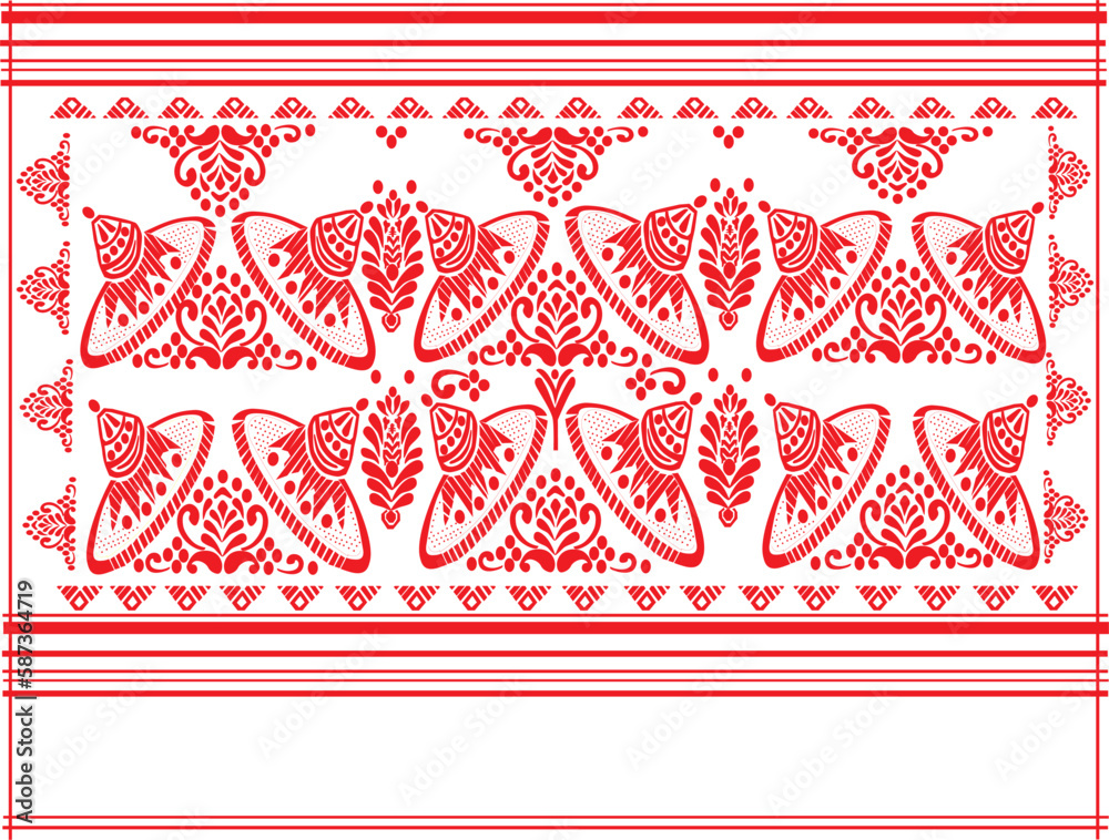 Assamese Gamosa Pattern Design with Japi Stock Vector | Adobe Stock
