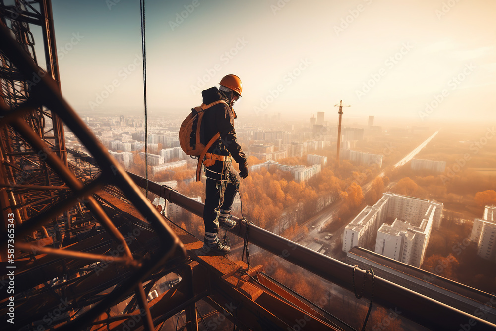construction engineer worker at heights,architecture sci-fi ...