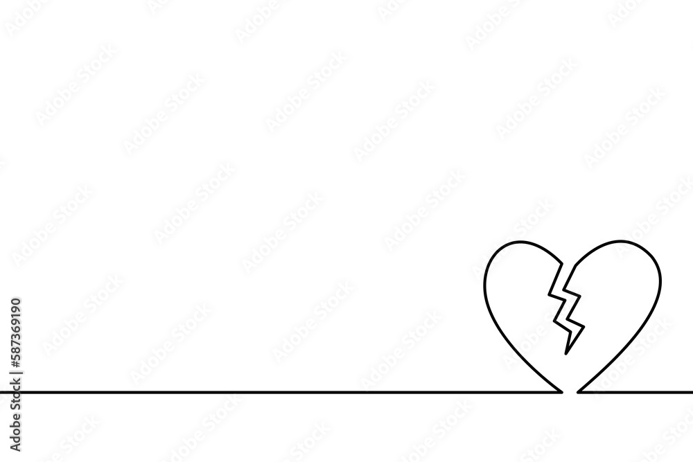 Continuous line drawing of Broken heart on transparent background ...
