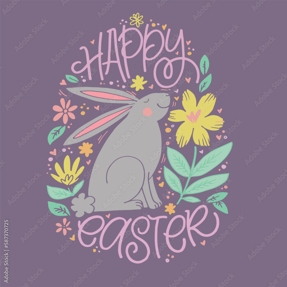 Happy Easter! Lettering about Easter for flyer and print design. Vector ...