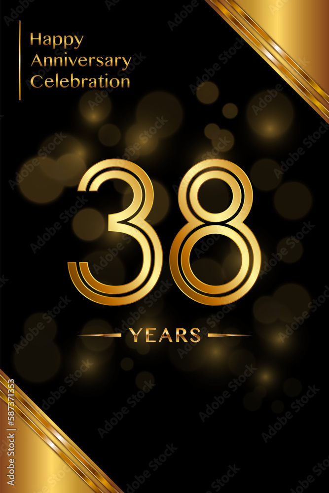 38th Anniversary template design with double line numbers. Golden ...