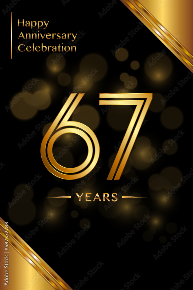 67th Anniversary template design with double line numbers. Golden ...