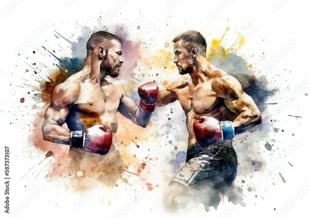Watercolor abstract representation of boxing. Boxing players in action ...