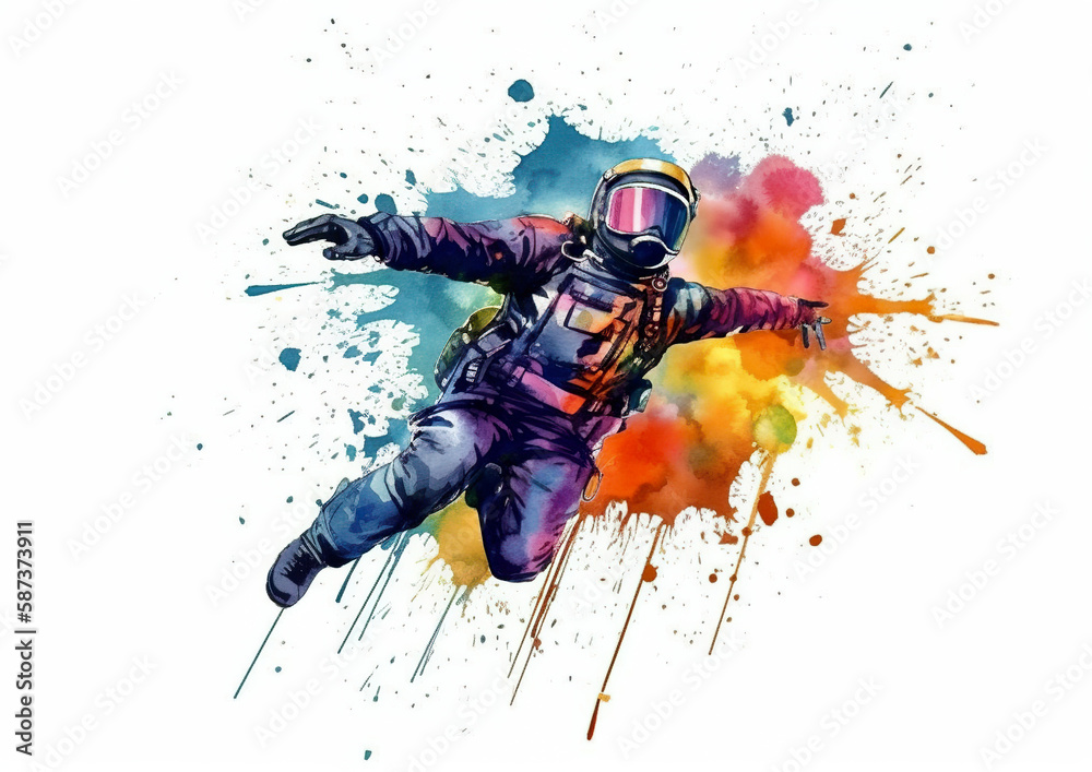 Watercolor abstract representation of skydiving. Skydiving player in ...