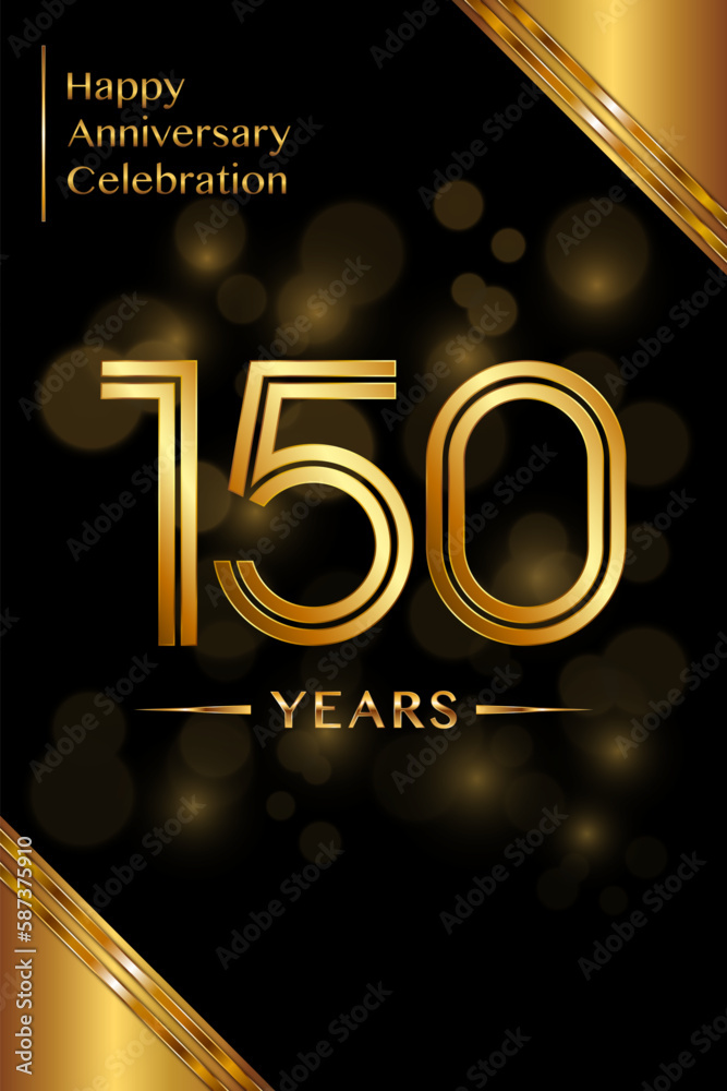150th Anniversary template design with double line numbers. Golden ...