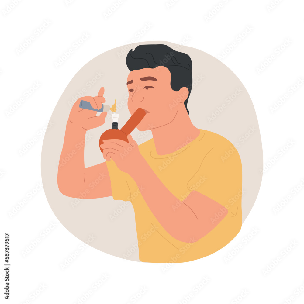 Smoking bong isolated cartoon vector illustration. Happy teenage boy ...