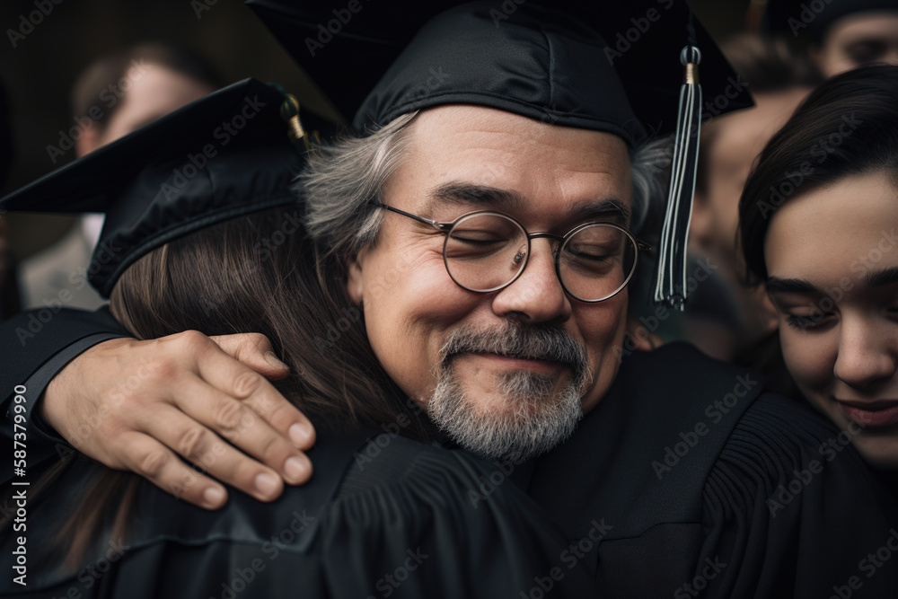 Proud and happy father congratulates graduate daughter on her ...