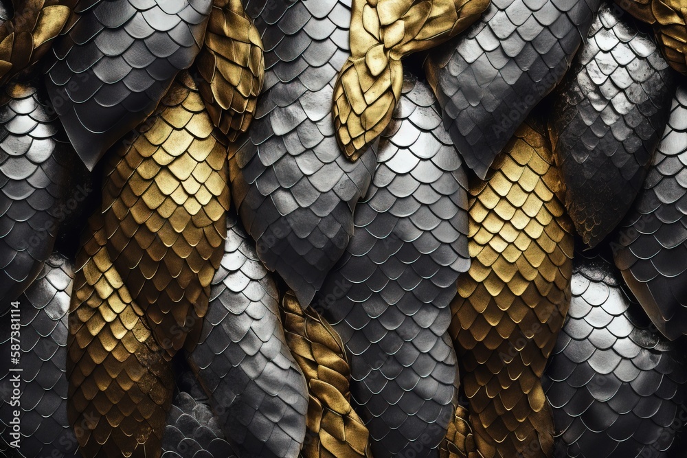 a close up of a snake skin pattern with gold leaves on the back of it's ...