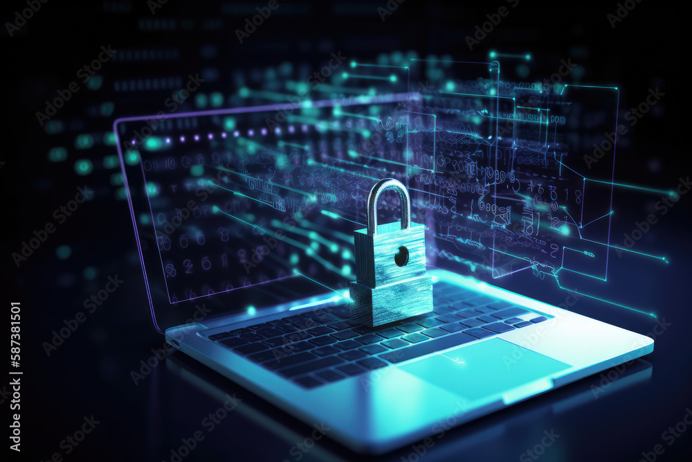 Cybersecurity and data privacy illustration with high-tech padlock ...