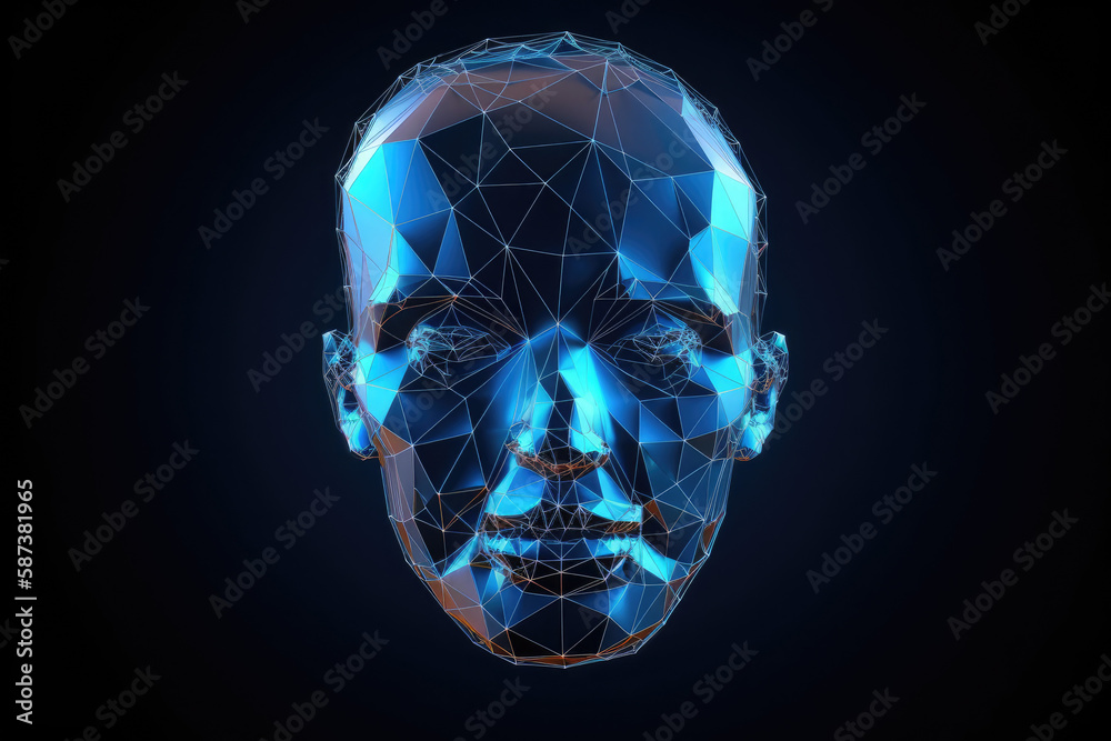 Human head created in low poly style. Man face polygon light ...