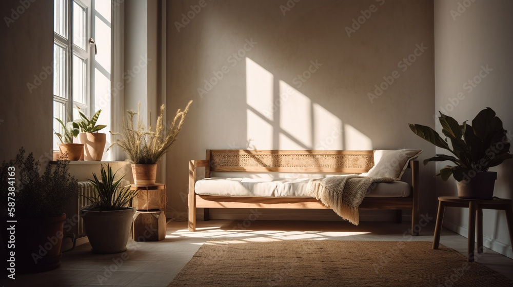 Modern living room with cozy furniture, minimalist background. Stock ...