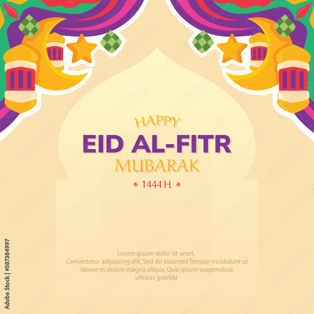 modern style Happy Eid Al-Fitr greeting card design with fun design ...