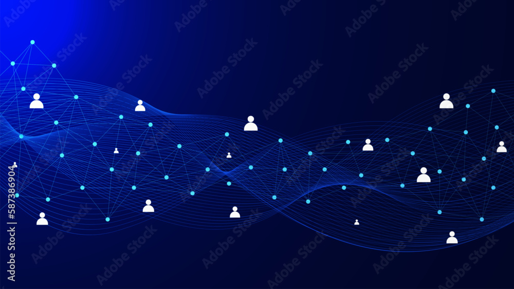Abstract dots and lines connection with wave flow and people icons for ...