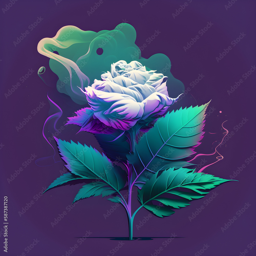 bouquet of roses.art illustration of a white rose with some marijuana ...