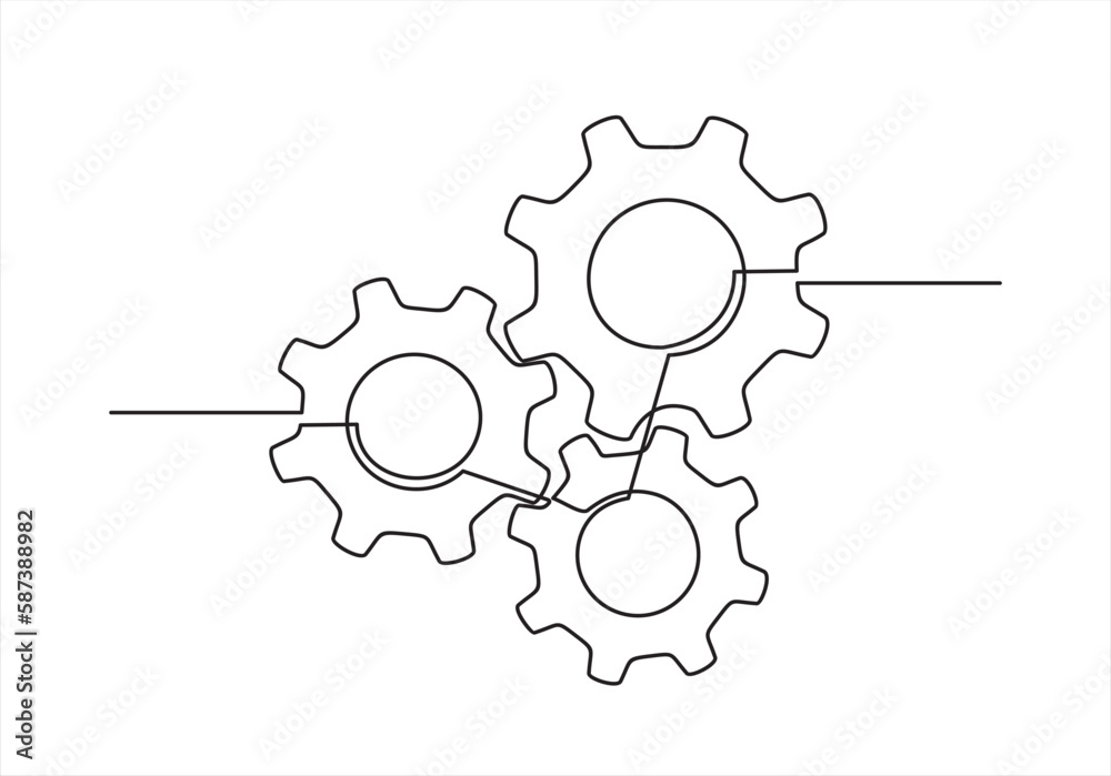 Gears Continuous One Line Drawing. Gears Contour Illustration for ...