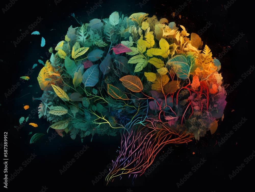 Human brain tree with colorful leaves, creative mind with black ...