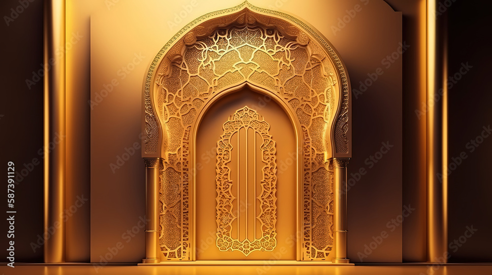 Arabic golden arch. 3d illustration of islam architecture shape for ...