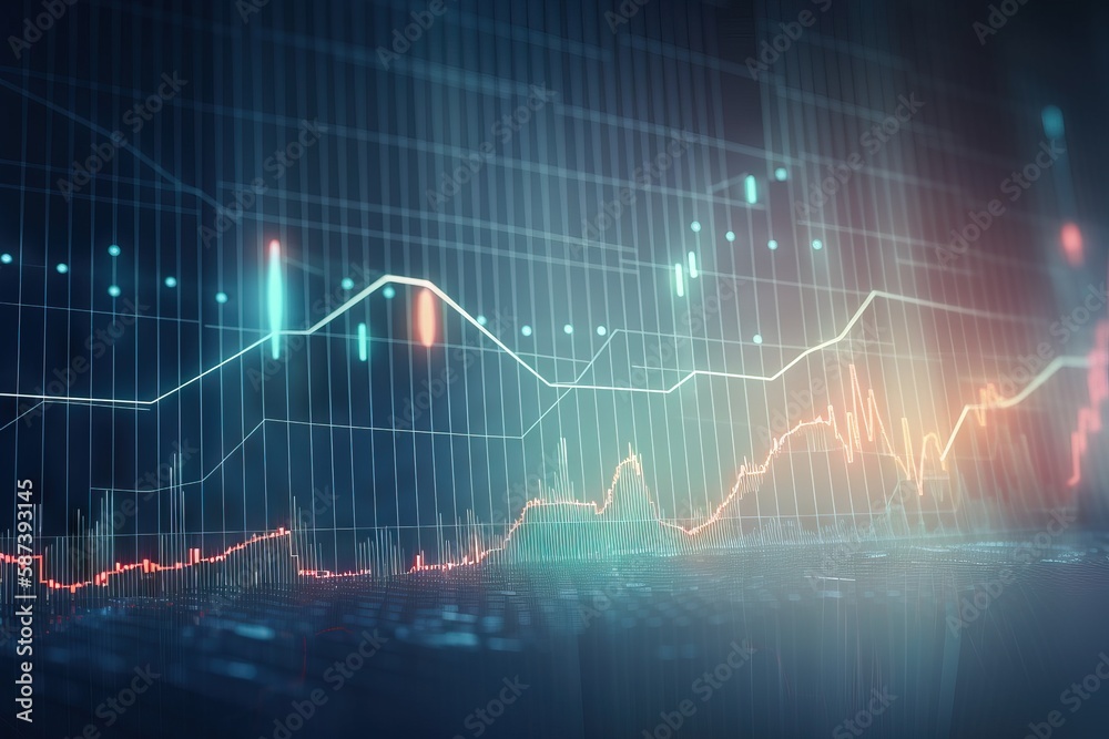a blue and green background with a line graph and a bar chart on the ...