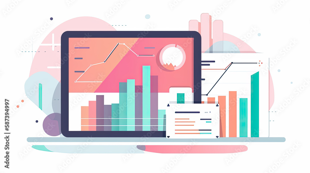 screen with charts and information representation of data science and ...