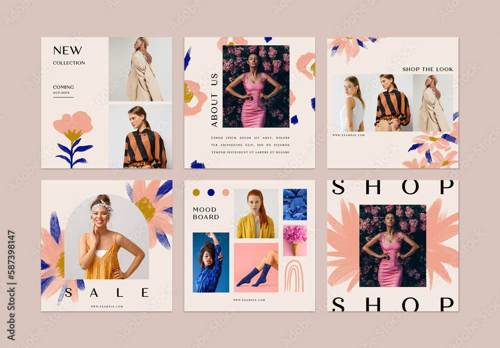 Floral Social Post and Story Templates Stock Template | Adobe Stock