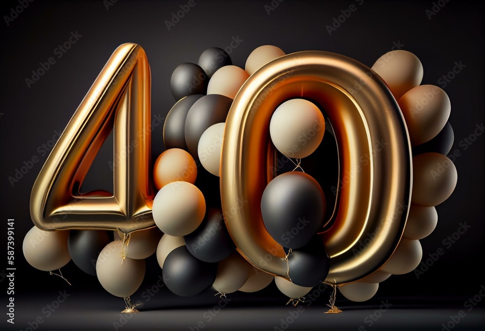 40 years old. Gold balloons number 40th anniversary, happy birthday ...