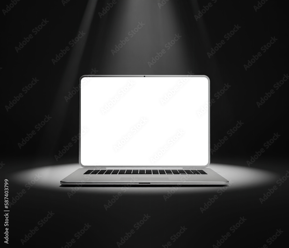 Laptop front view white isolate screen mockup display background, 3d ...