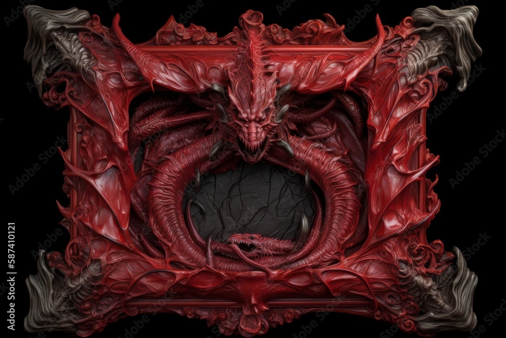 Grotesque demonic picture frame made of dragon skin and twisted muscle ...