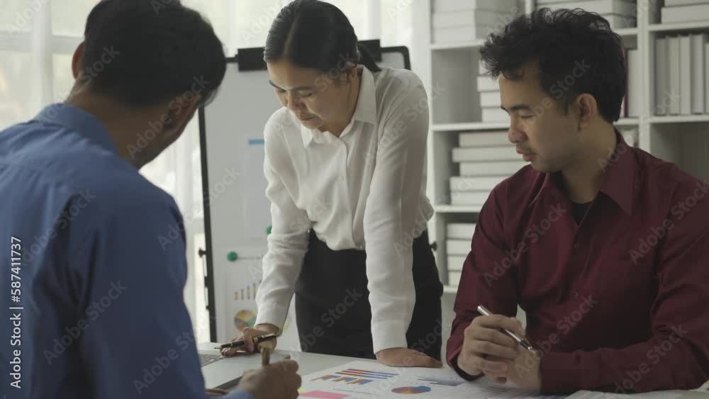 Brainstorming sessions on new document projects Colleagues working together plan success ...