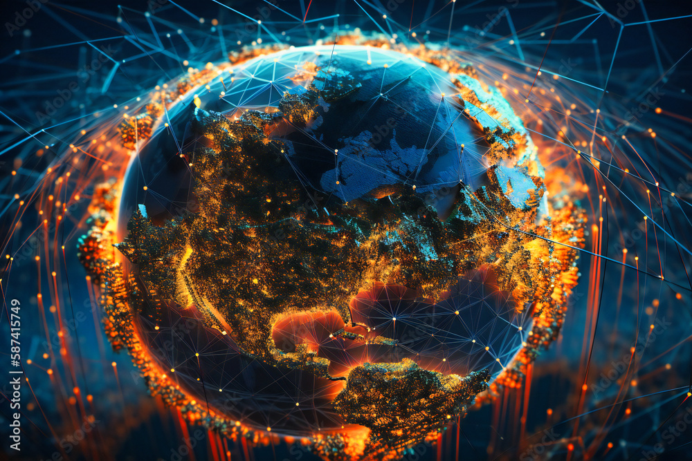 In a blue and orange setting, a low polyline earth demonstrates the ...