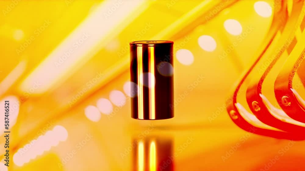 one 4680 format cylindrical lithium orange, yellow battery, accumulator ...