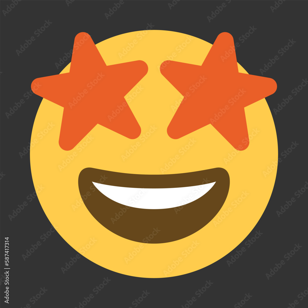 Star Struck. Yellow face with a broad, open smile, showing upper teeth ...