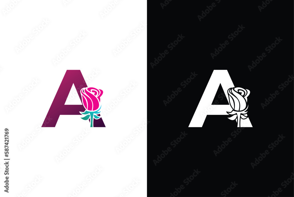 Illustration Beauty Rose with letter A sign logo vector design template ...