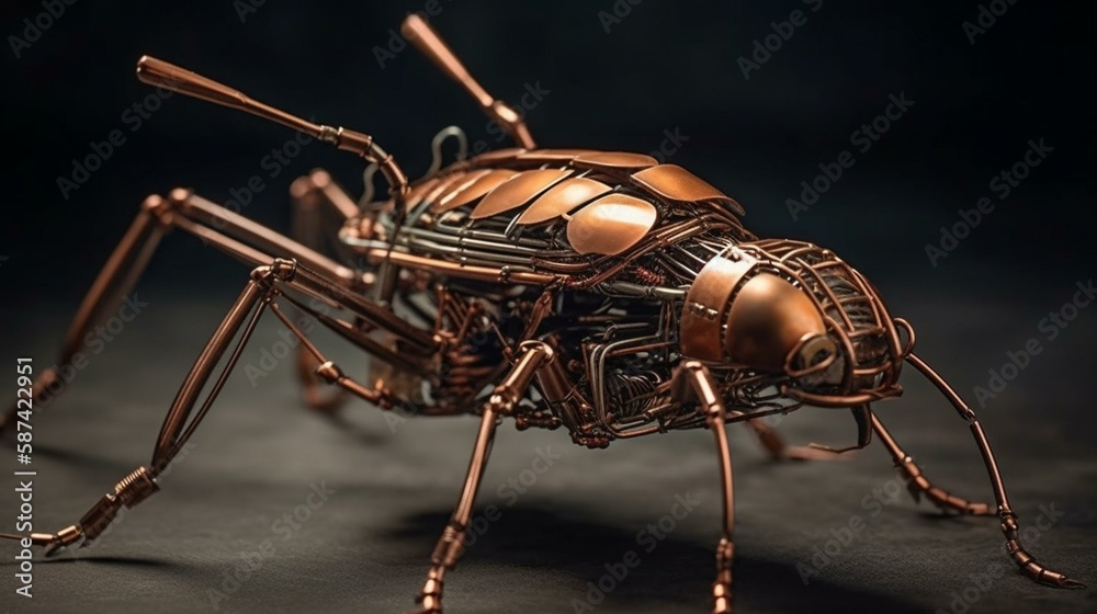 A robotic beetle with a segmented body crafted from interlocking metal ...