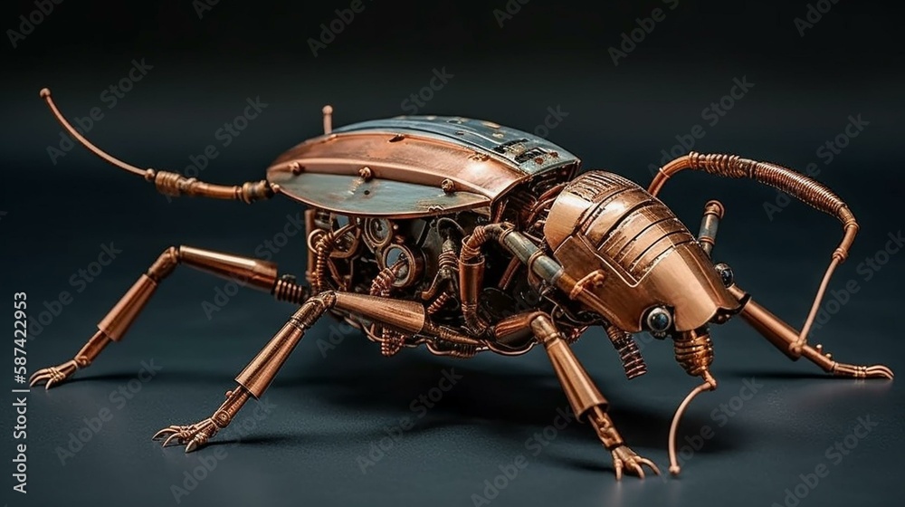 A robotic beetle with a segmented body crafted from interlocking metal ...