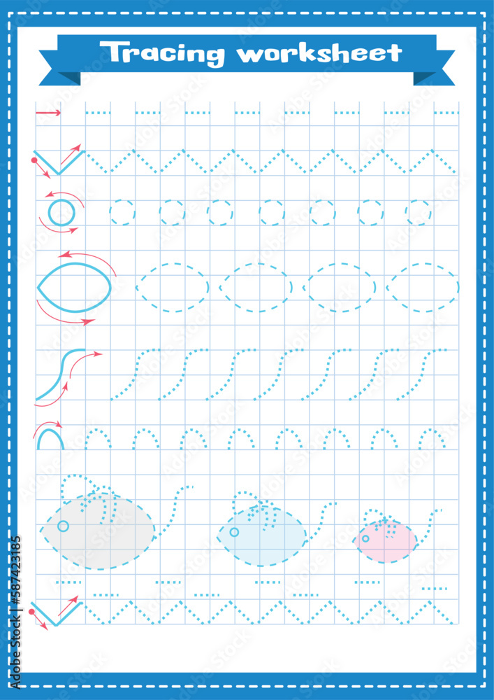 Trace line page game for kids with different lines, shapes, simple ...