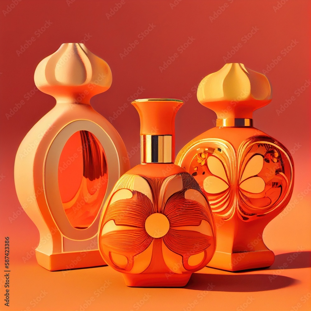 Vintage Eau de Parfum Trio: Close-Up of Colorful, Uniquely Shaped Retro ...