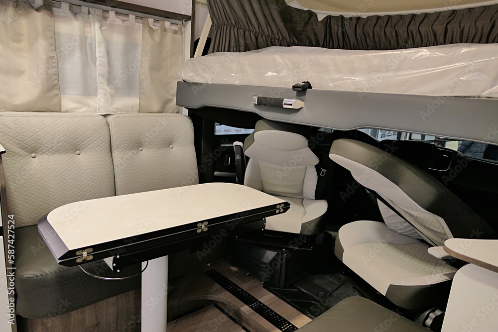 View of front part of modern spanish camper van Benimar Amphitryon 967 ...