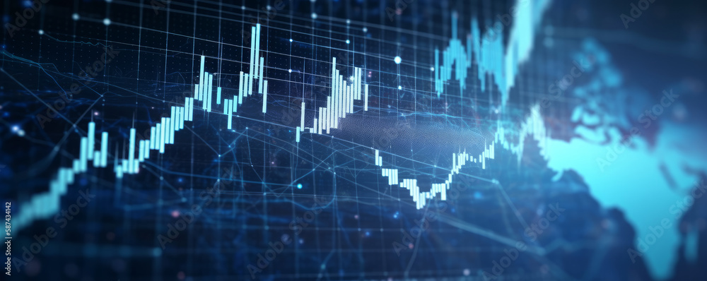 Economic graph charts and business analysis, blue projection on screen ...